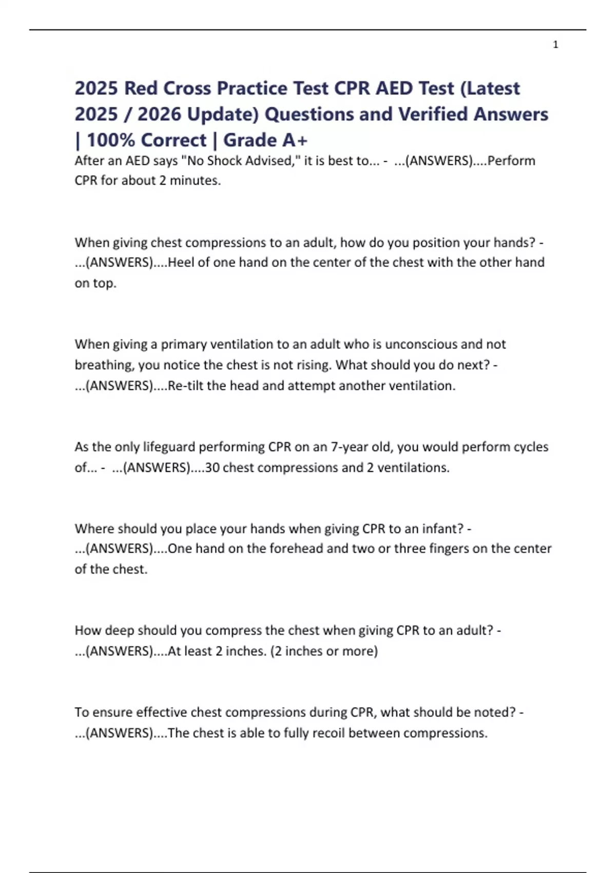2025 Red Cross Practice Test CPR AED Test (Latest 2025 / 2026 Update ...