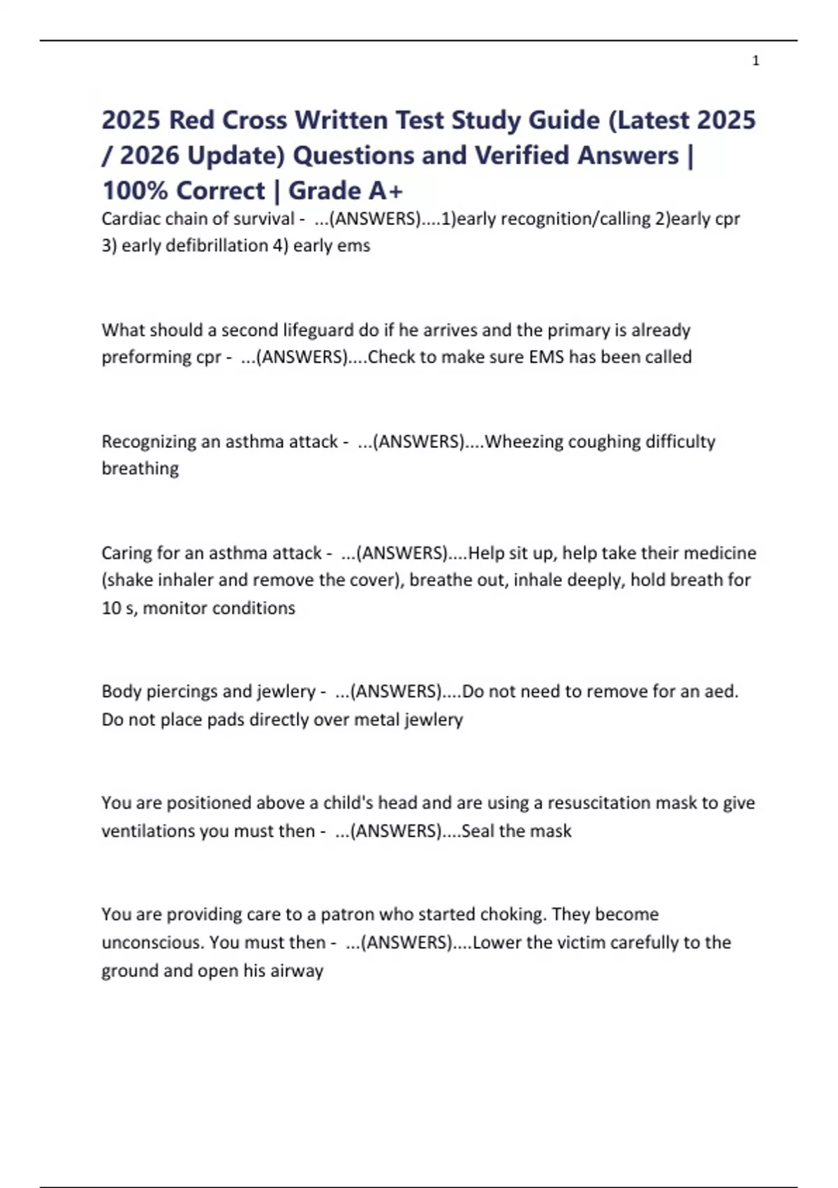 2025 Red Cross Written Test Study Guide (Latest 2025 / 2026 Update ...