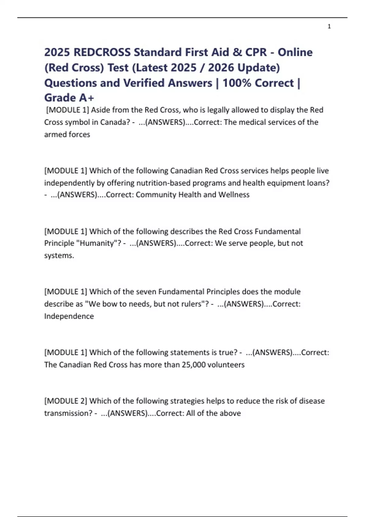 2025 REDCROSS Standard First Aid & CPR - Online (Red Cross) Test ...