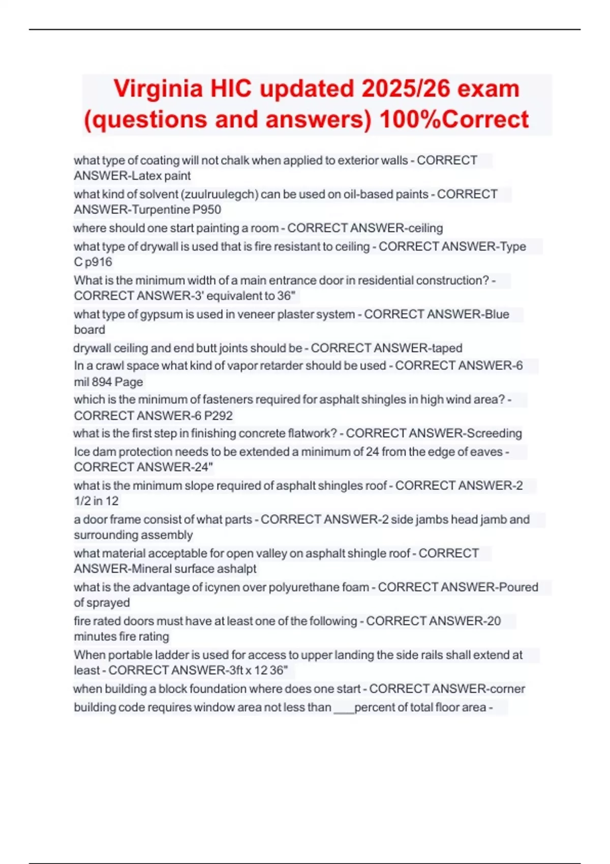 Virginia HIC updated 2025/26 exam (questions and answers) 100%Correct ...