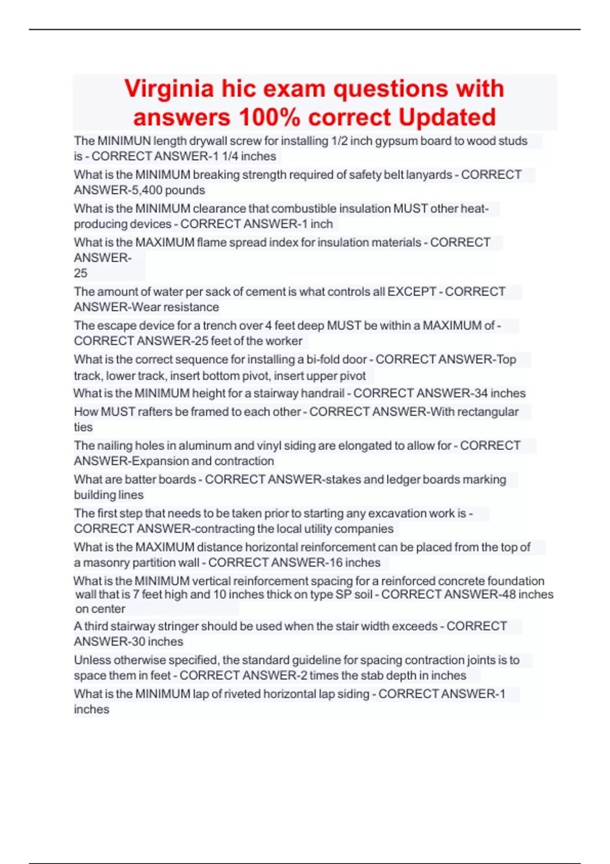 Virginia hic exam questions with answers 100% correct Updated ...