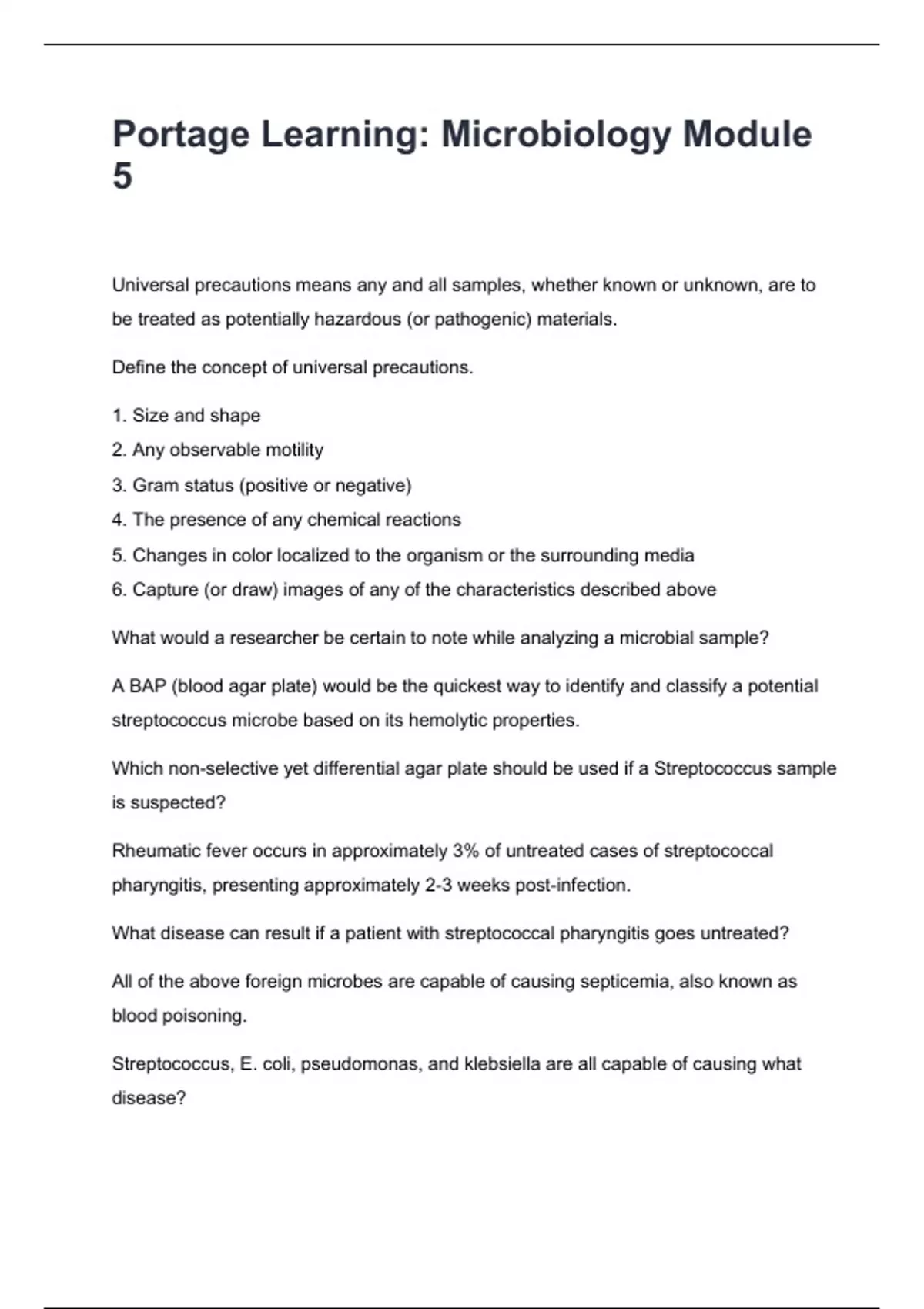 Portage Learning: Microbiology Module 5 Questions with Answers (100% ...
