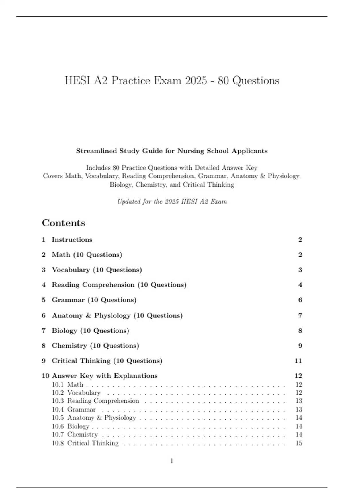 HESI A2 2025 Core Prep: 80 Questions on Math, Vocabulary, Reading ...