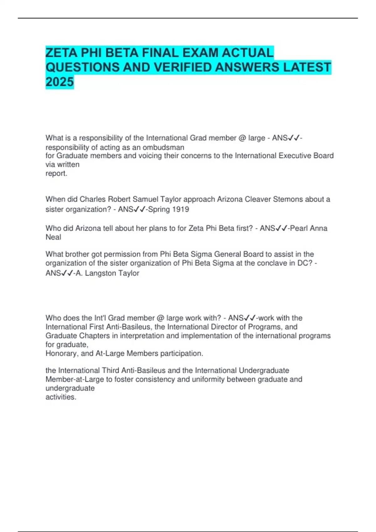 ZETA PHI BETA FINAL EXAM ACTUAL QUESTIONS AND VERIFIED ANSWERS LATEST ...