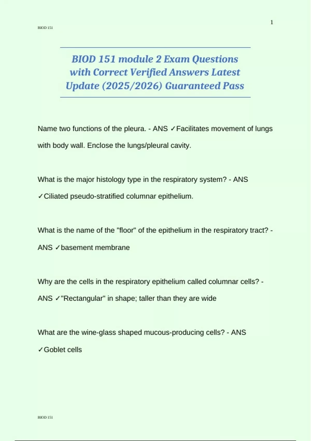 BIOD 151 module 2 Exam Questions with Correct Verified Answers Latest ...