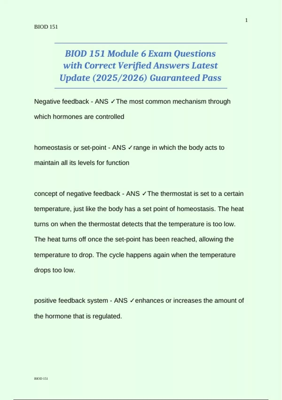 BIOD 151 Module 6 Exam Questions with Correct Verified Answers Latest ...