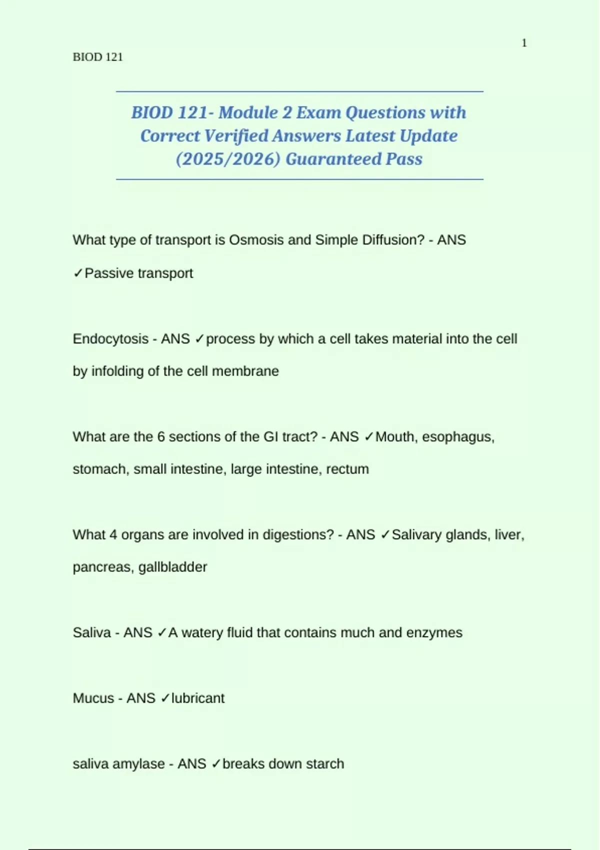 BIOD 121- Module 2 Exam Questions with Correct Verified Answers Latest ...