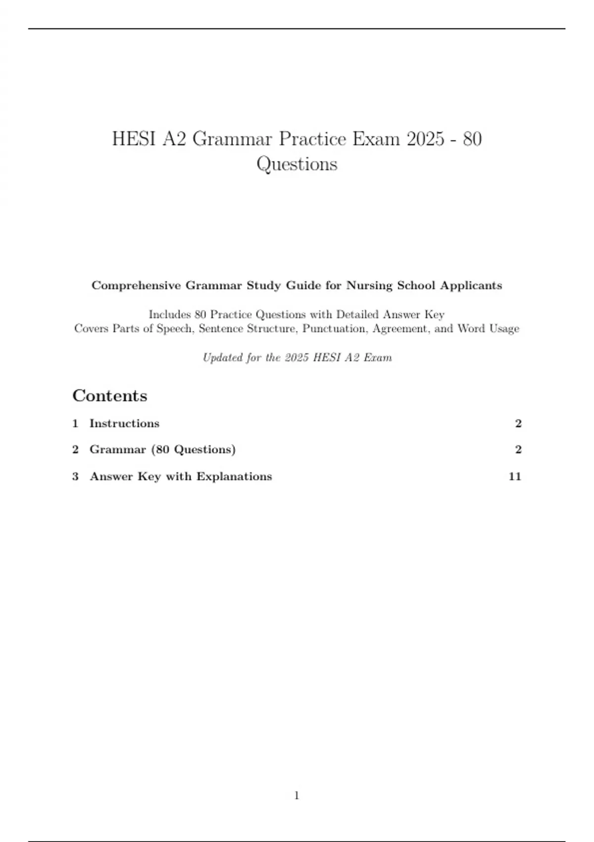 HESI A2 2025 Grammar Mastery: 80 Unique Practice Questions with Answers ...