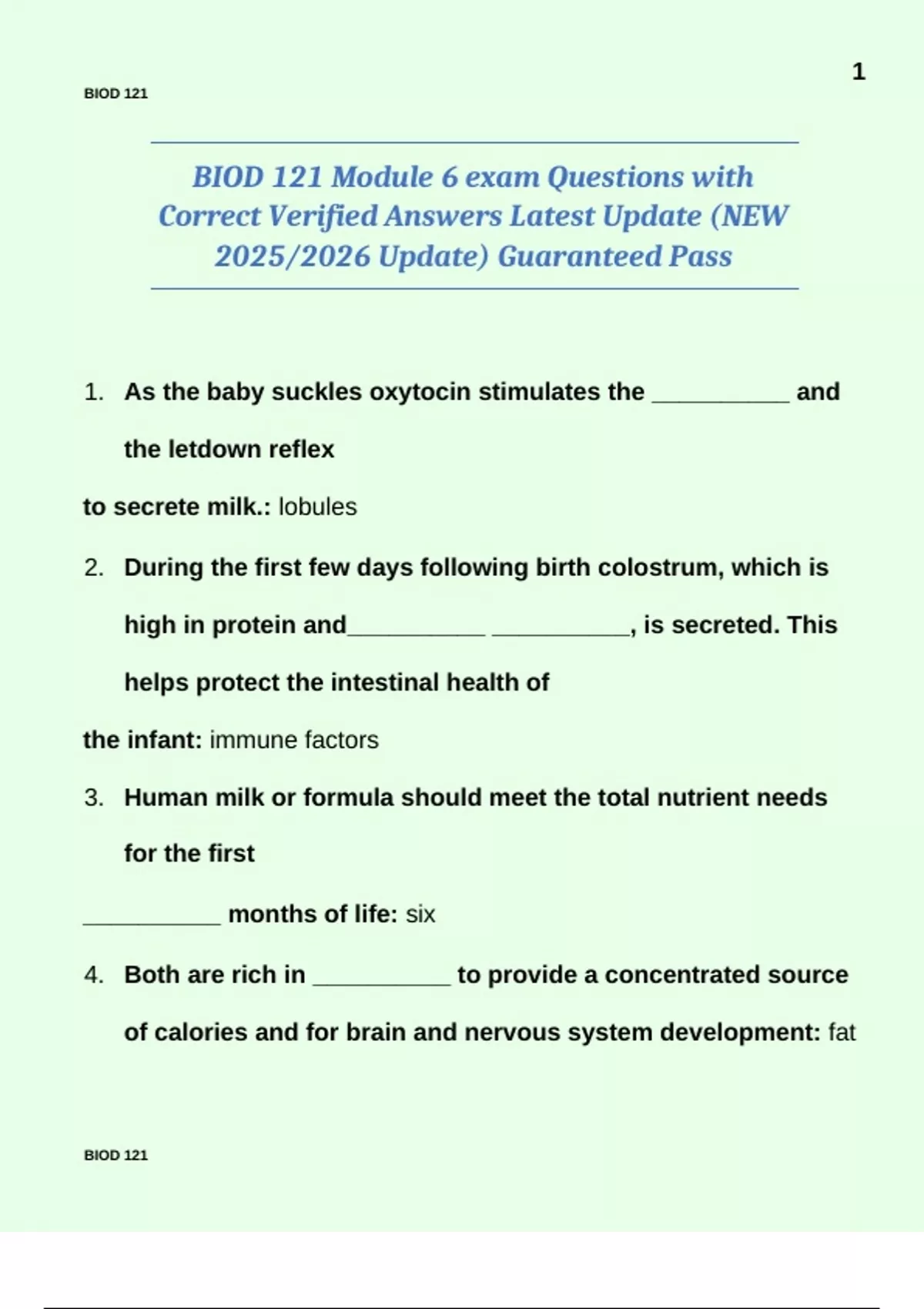 BIOD 121 Module 6 exam Questions with Correct Verified Answers Latest ...