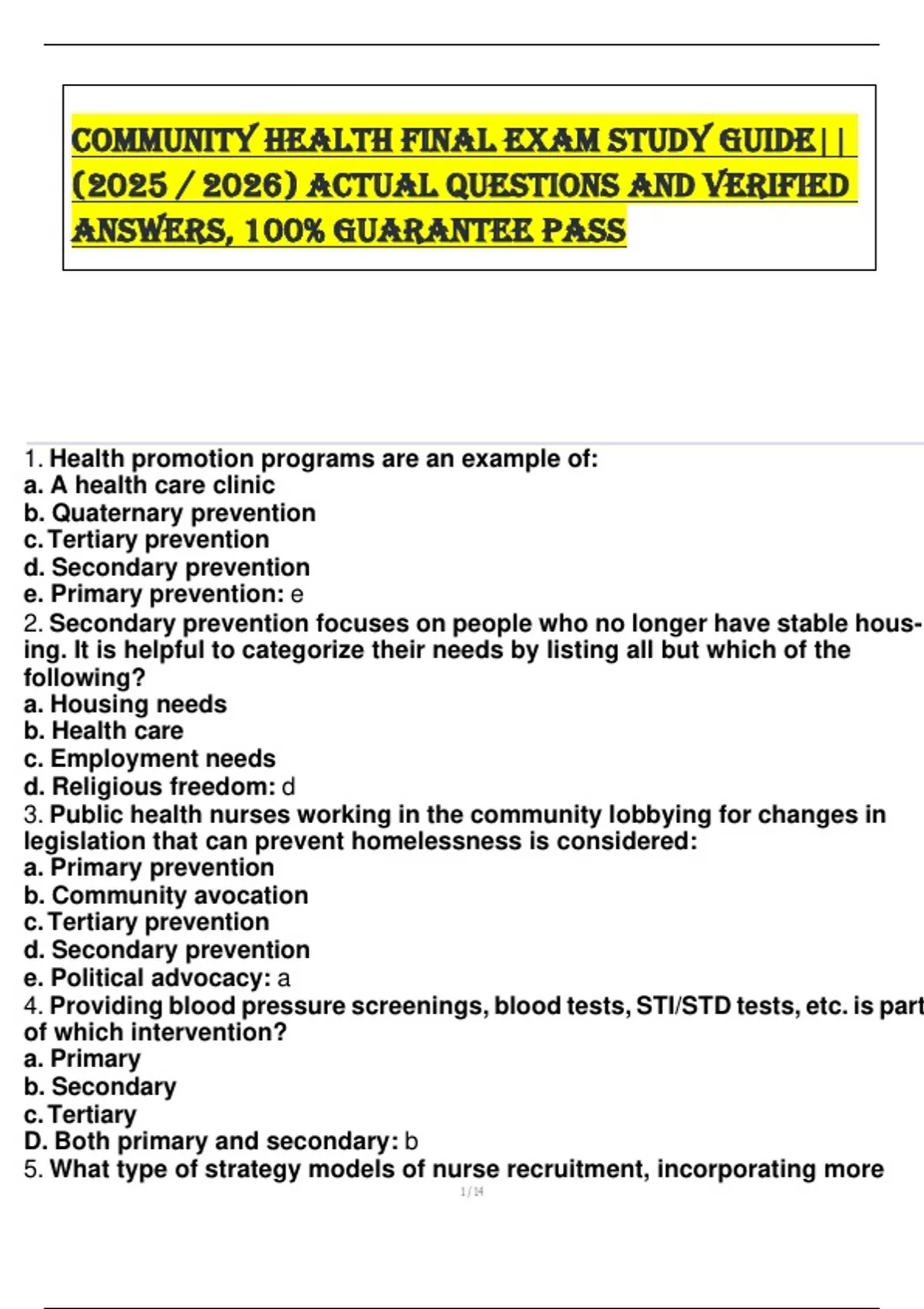 COMMUNITY HEALTH FINAL EXAM STUDY GUIDE|| (2025 / 2026) ACTUAL ...