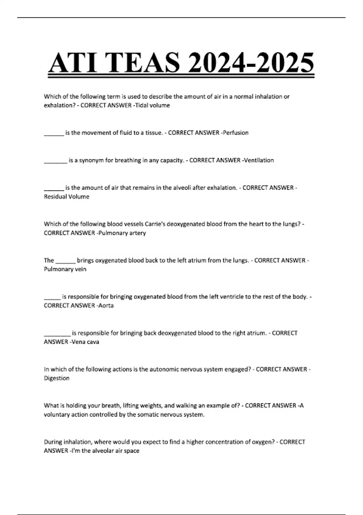 ATI TEAS - ATI TEAS 2024-2025 - Stuvia US