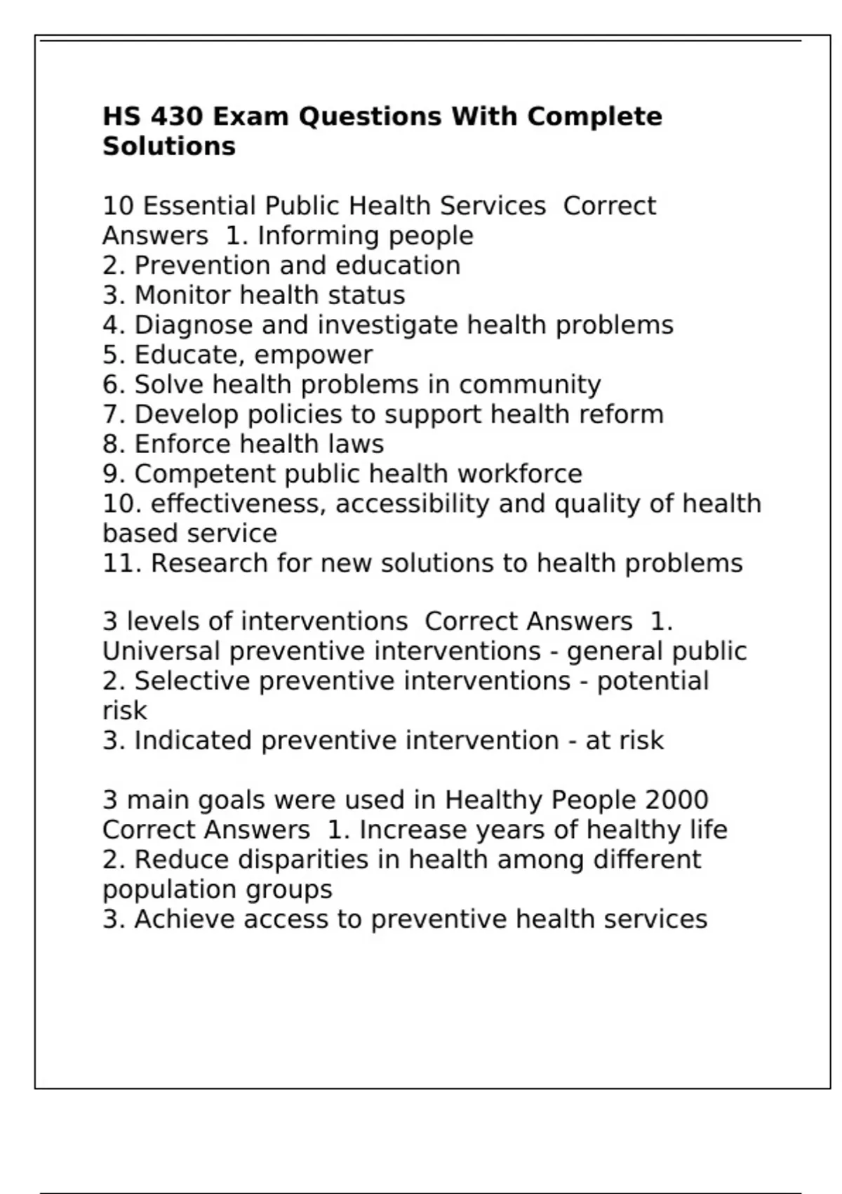 HS 430 Exam Questions With Complete Solutions - HS 430 - Stuvia US