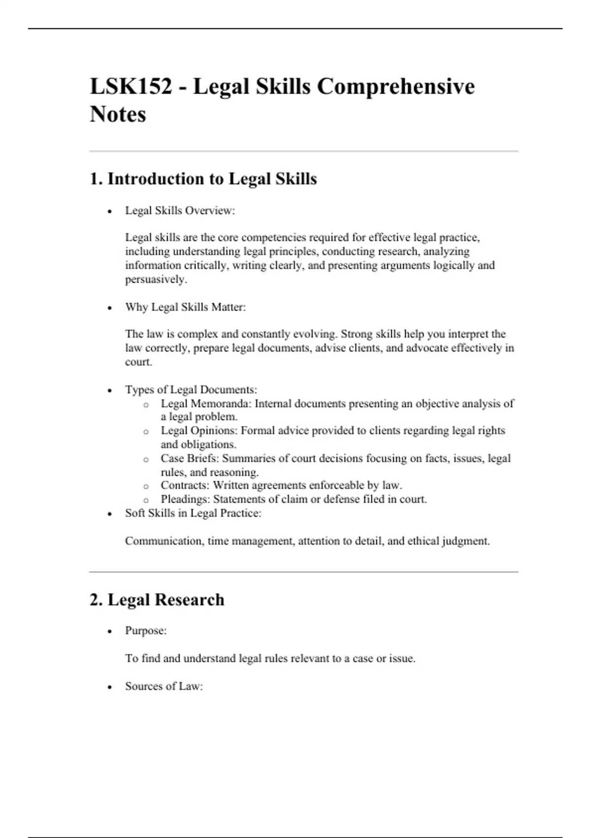 LSK152 Legal Skills - Complete Summary Notes | Legal Research, Analysis ...