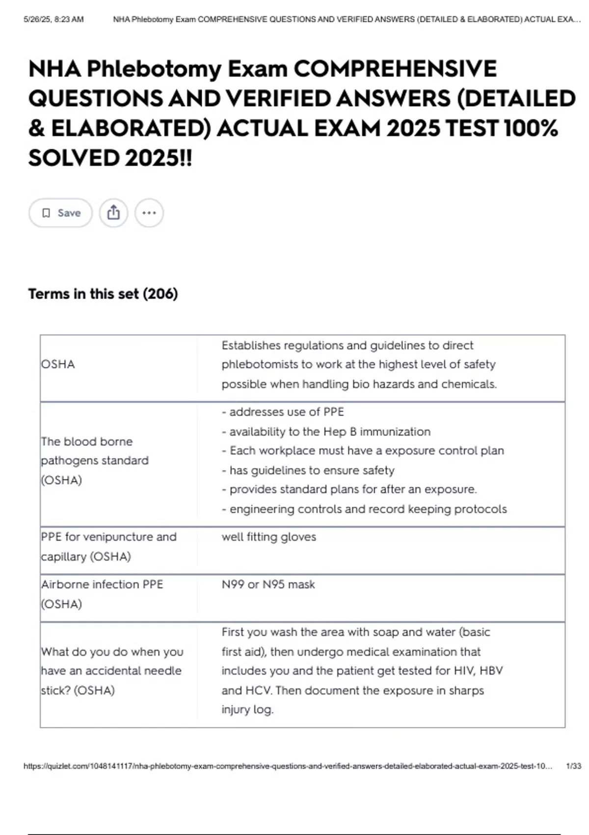 NHA Phlebotomy Exam COMPREHENSIVE QUESTIONS AND VERIFIED ANSWERS (DETAILED & ELABORATED) ACTUAL ...