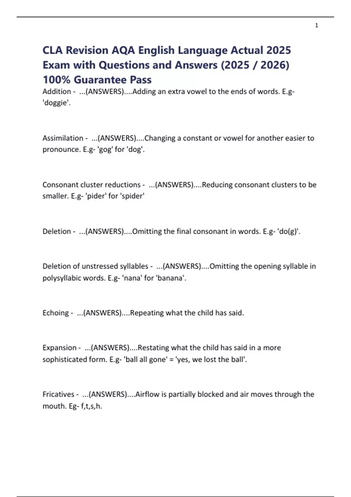 CLA Revision AQA English Language Actual 2025 Exam with Questions and ...