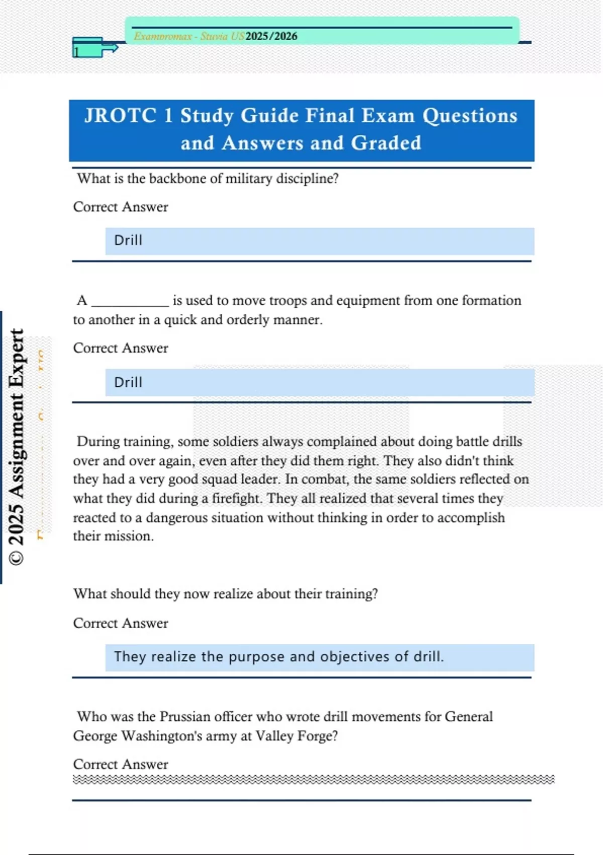 JROTC 1 Study Guide Final Exam Questions and Answers and Graded - JROTC ...