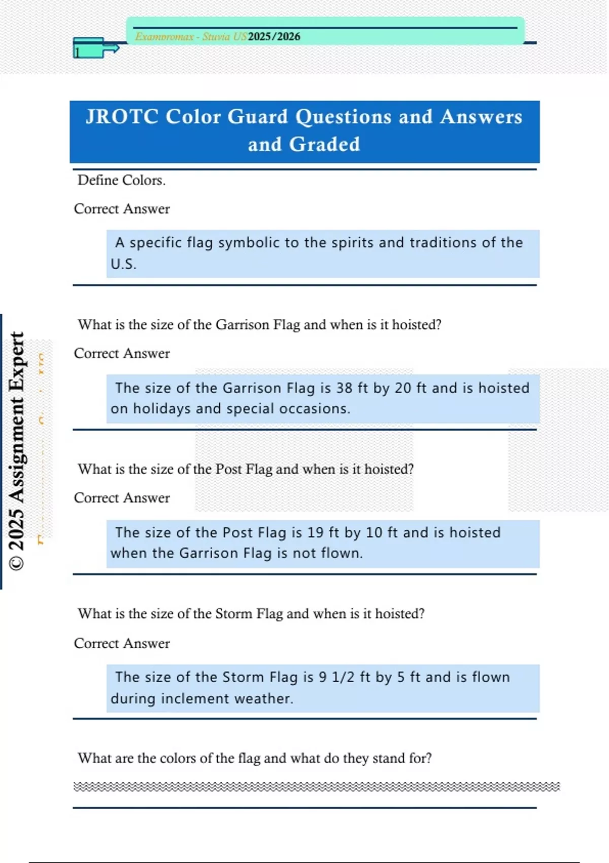 JROTC Color Guard Questions and Answers and Graded - JROTC - Stuvia US