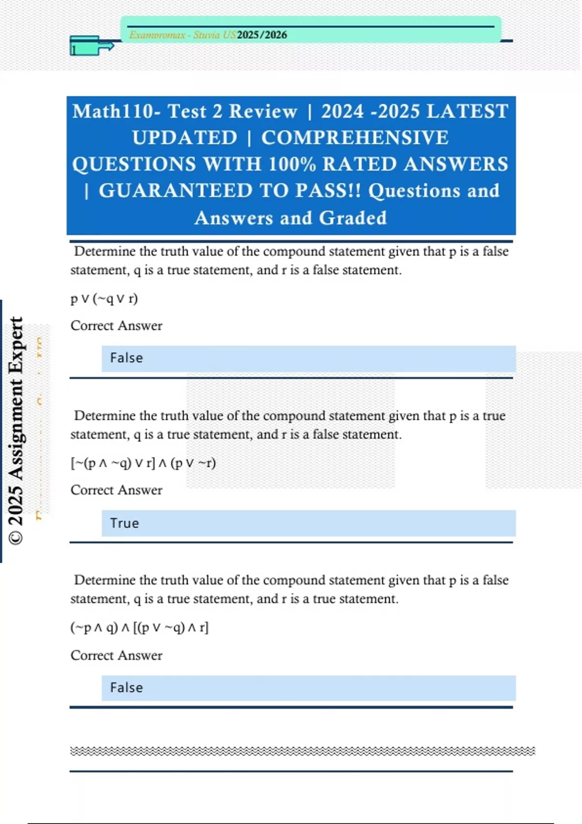 Math110- Test 2 Review | LATEST UPDATED | COMPREHENSIVE QUESTIONS WITH ...