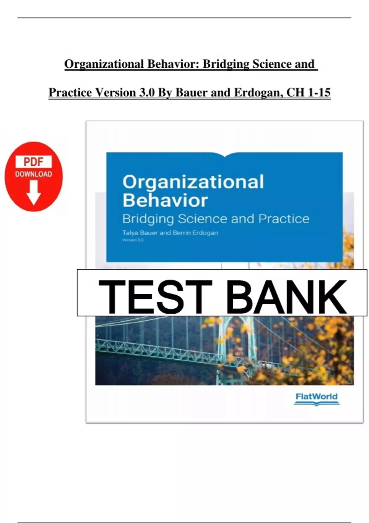 Test Bank for Organizational Behavior; Bridging Science and Practice v3 ...