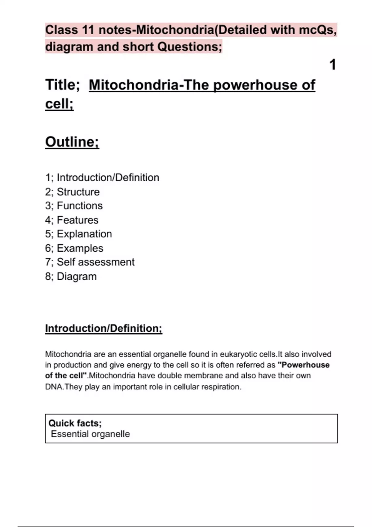 Mitochondria: Structure, Functions, and Detailed Explanation – Biology ...