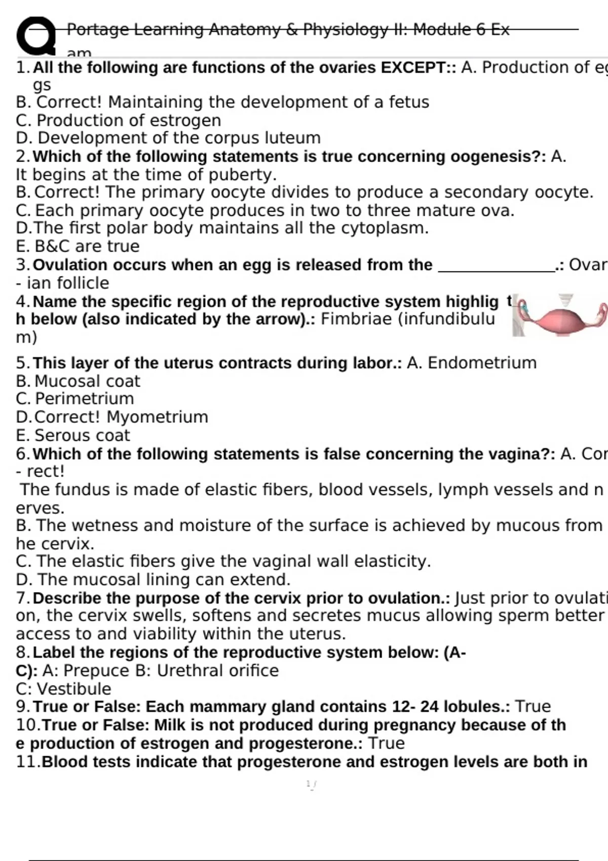 Portage Learning Anatomy & Physiology II: Module 6 Exam - Portage ...
