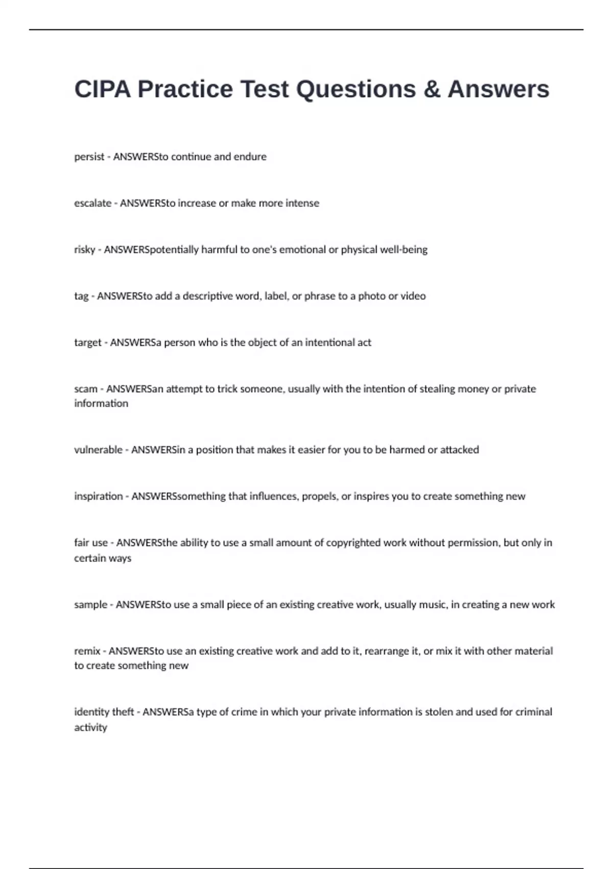 CIPA Practice Test Questions & Answers - CIPA Practice - Stuvia US