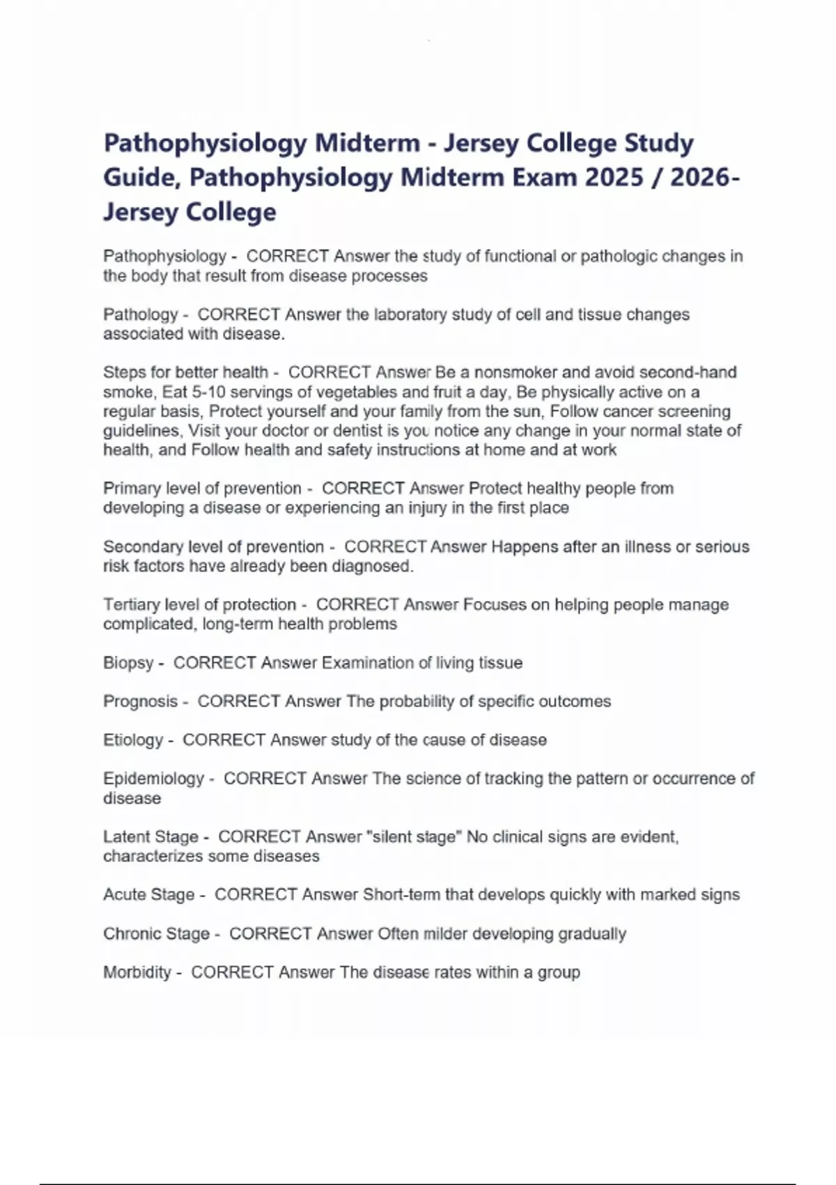 Pathophysiology Midterm - Jersey College Study Guide, Pathophysiology ...