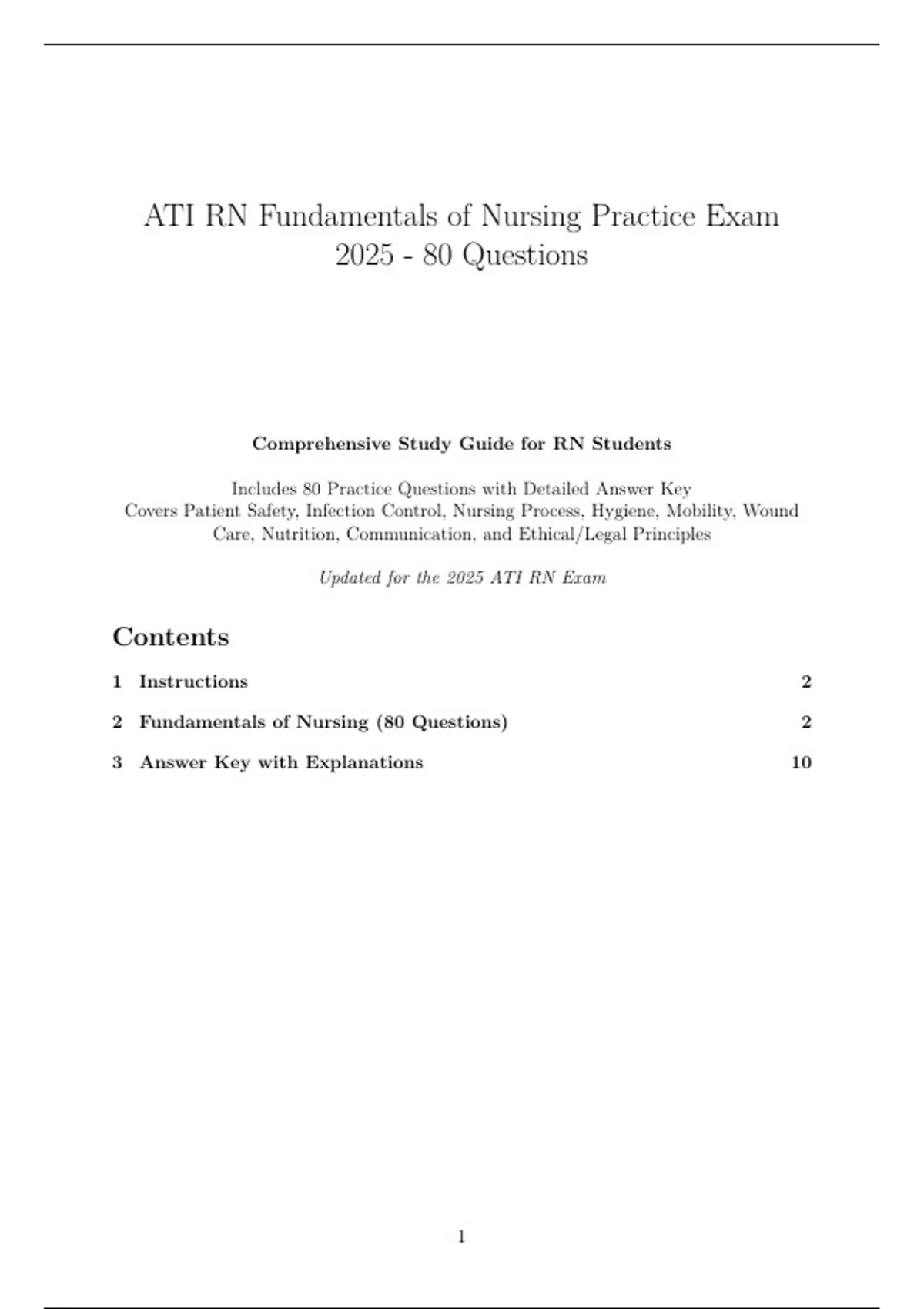 ATI RN 2025 Fundamentals of Nursing: 80 Distinct Practice Questions ...