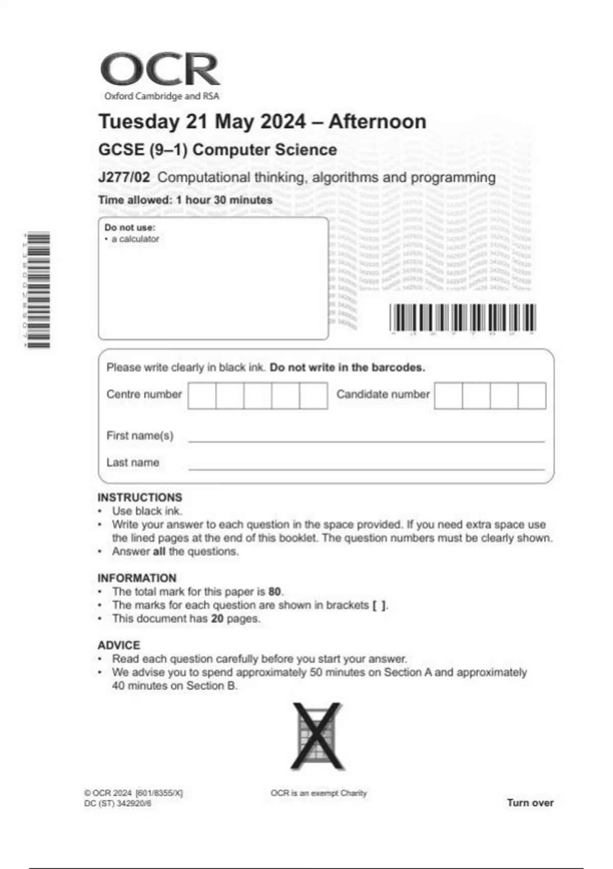 Ocr Gcse 91 Computer Science J27702 Computational Thinking Algorithms And Programming