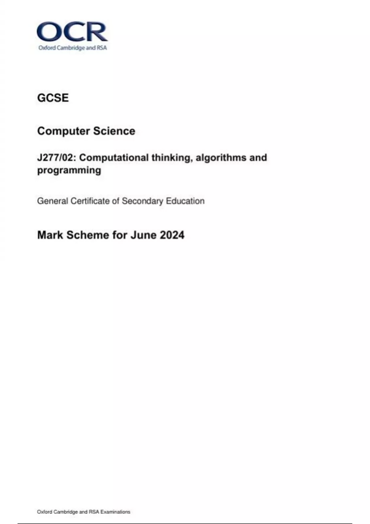 OCR GCSE Computer Science J277/02: Computational thinking, algorithms ...