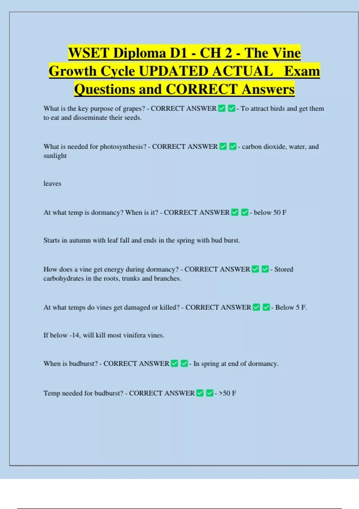 WSET Diploma D1 - CH 2 - The Vine Growth Cycle UPDATED ACTUAL Exam ...