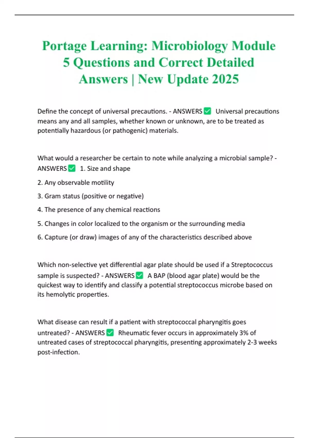 Portage Learning: Microbiology Module 5 Questions and Correct Detailed ...