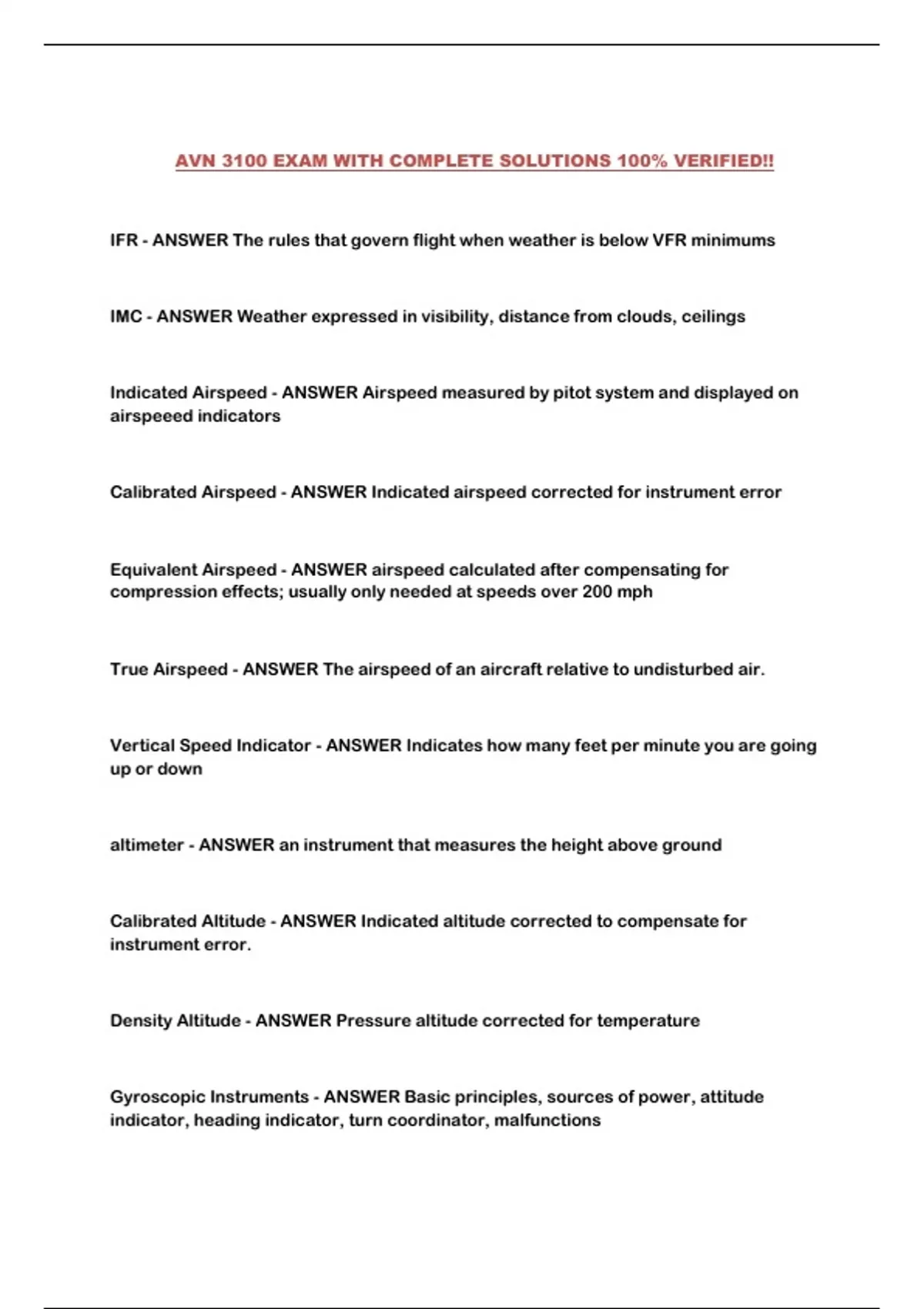 AVN 3100 EXAM WITH COMPLETE SOLUTIONS 100% VERIFIED!! - AVN 3100 - Stuvia US