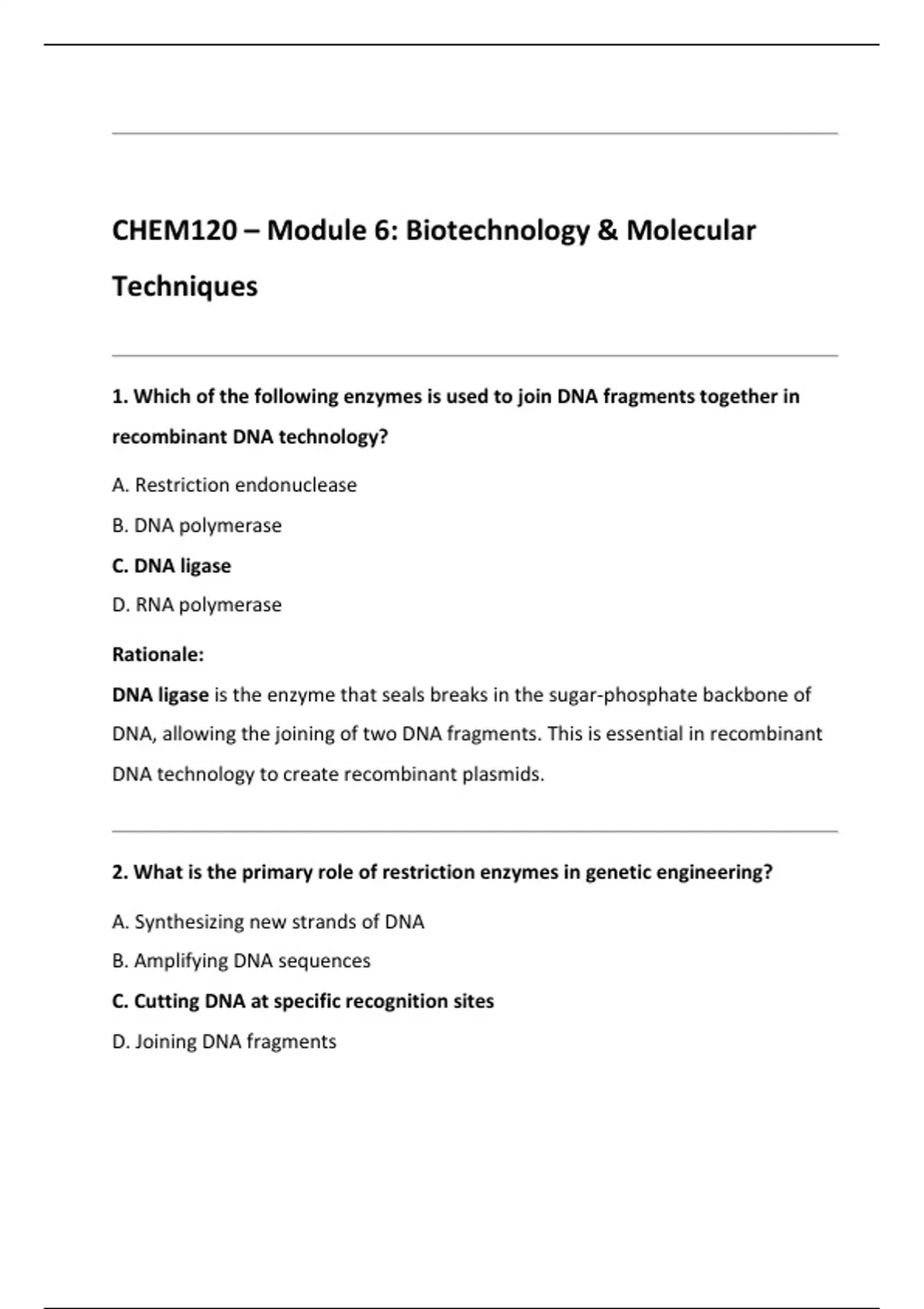 CHEM120 Biochemistry – Module 1, 2 ,3,5 6 Exam Final Bundle Assessment ...