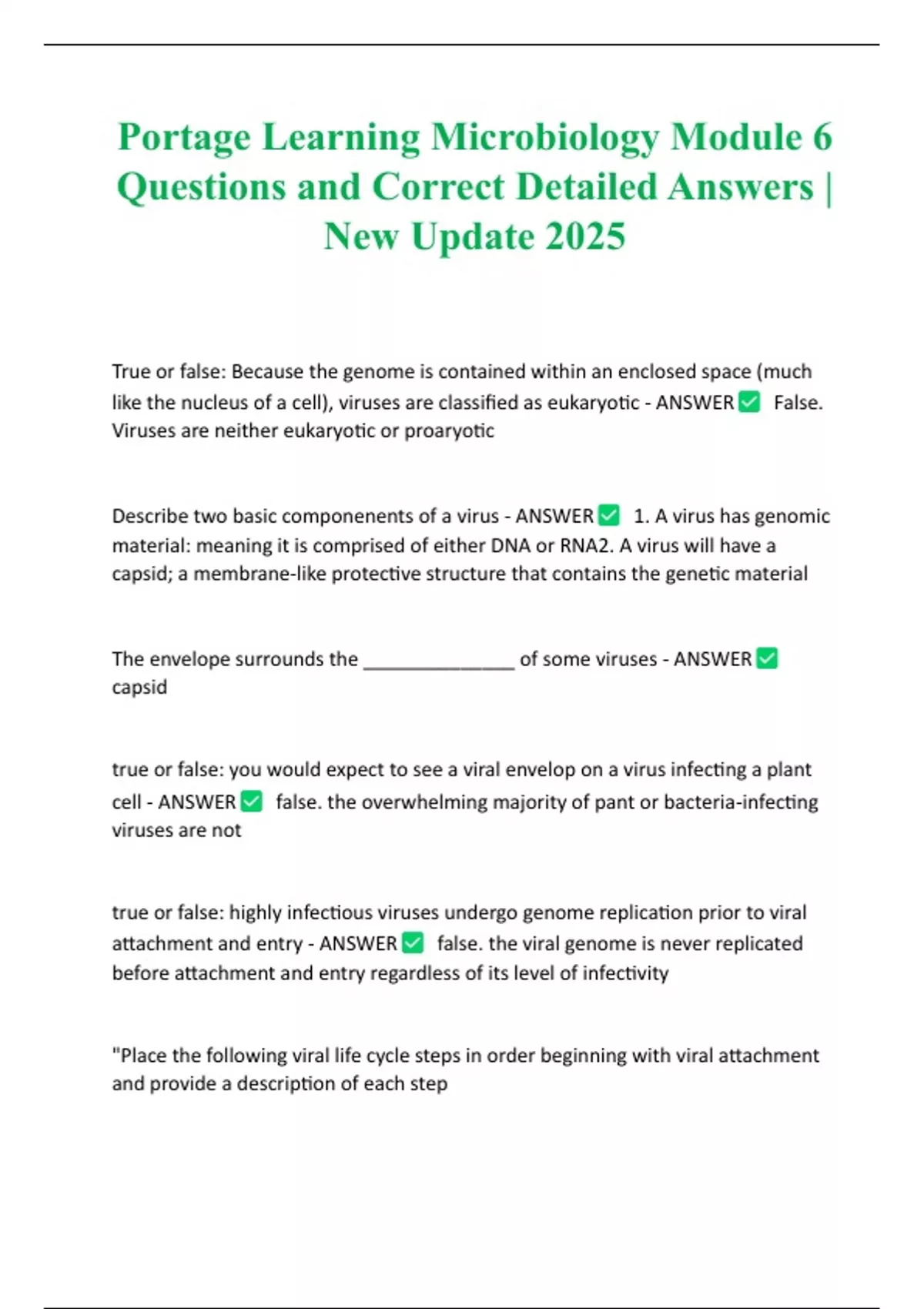 Portage Learning Microbiology Module 6 Questions and Correct Detailed ...