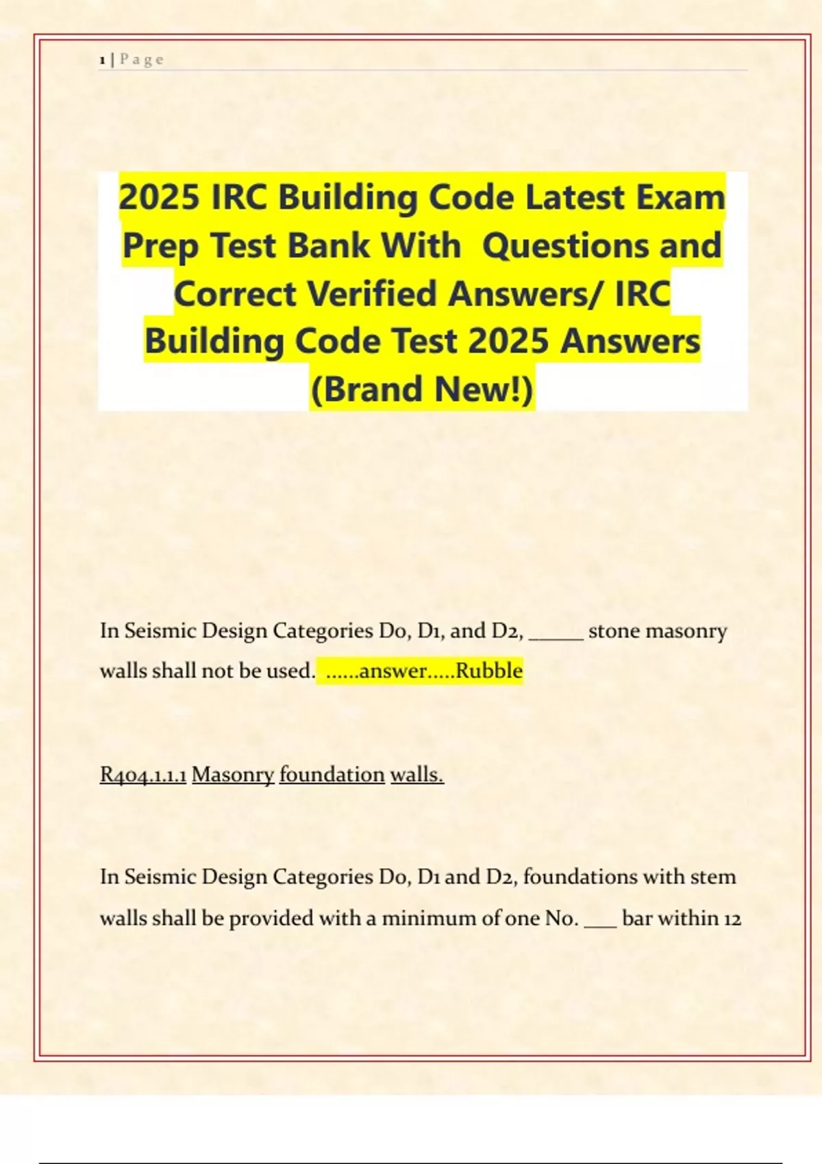 2025 IRC Building Code Latest Exam Prep Test Bank With Questions and ...
