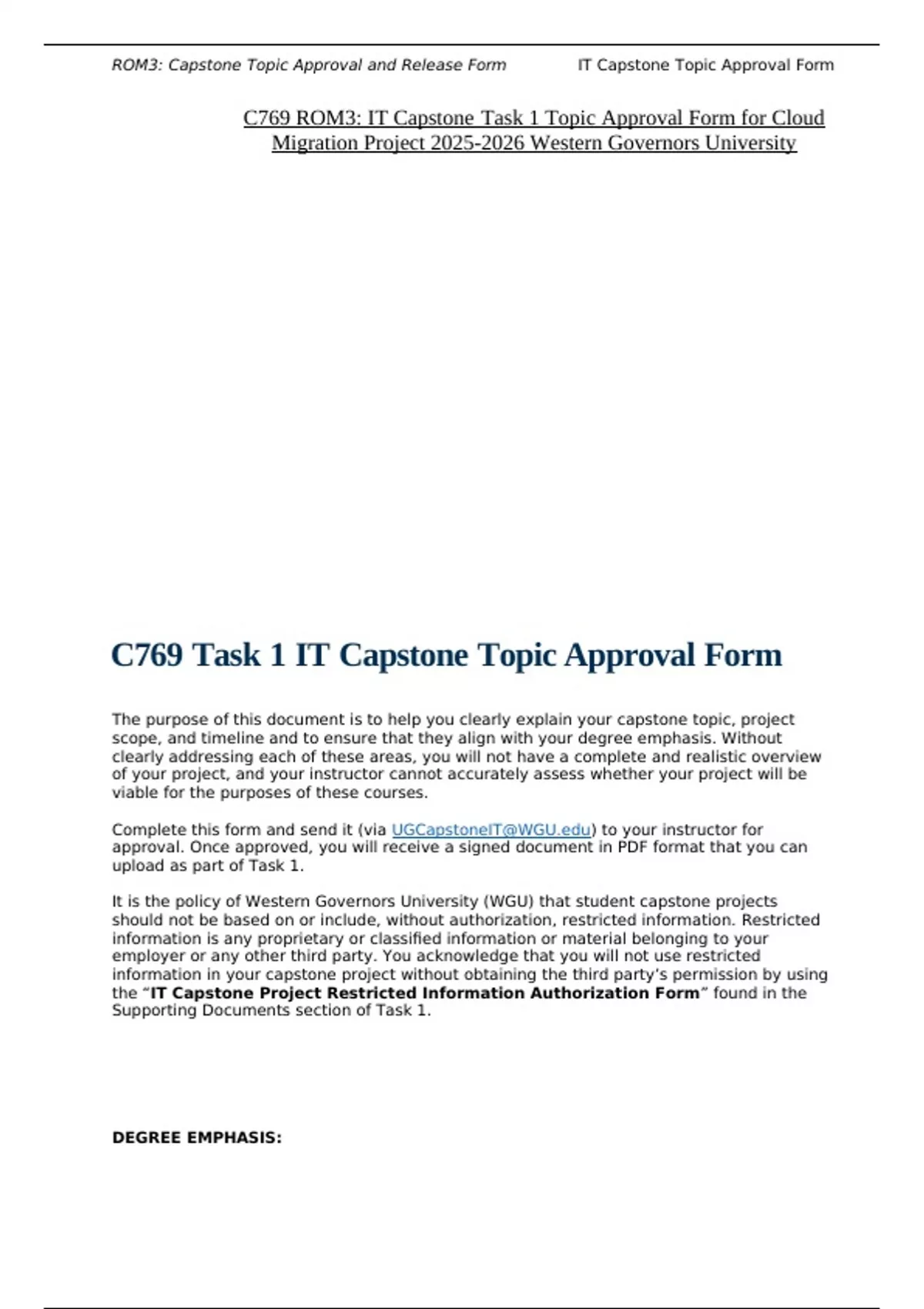 C769 ROM3: IT Capstone Task 1 Topic Approval Form for Cloud Migration ...