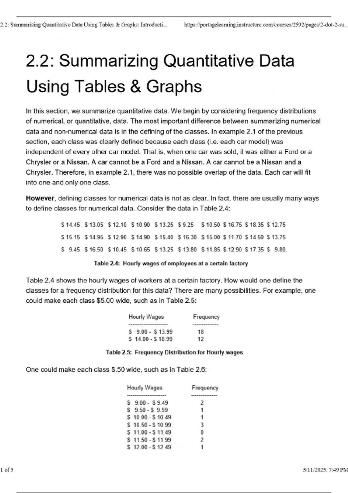 Portage Learning MATHS 101 2.2_ Summarizing Quantitative Data Using Tables & Graphs - MATHS 101 ...