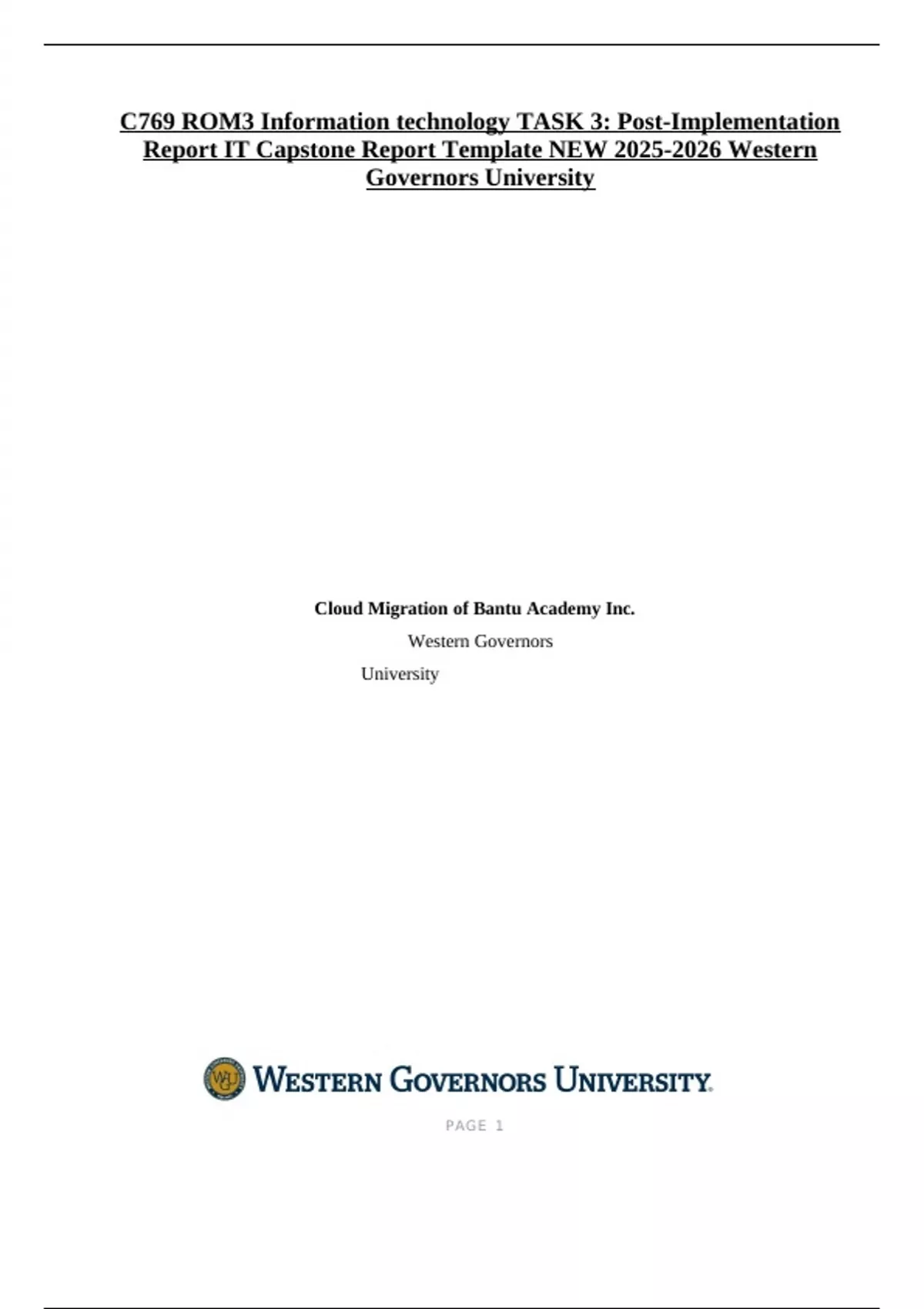 C769 ROM3 Information technology TASK 3: Post-Implementation Report IT ...