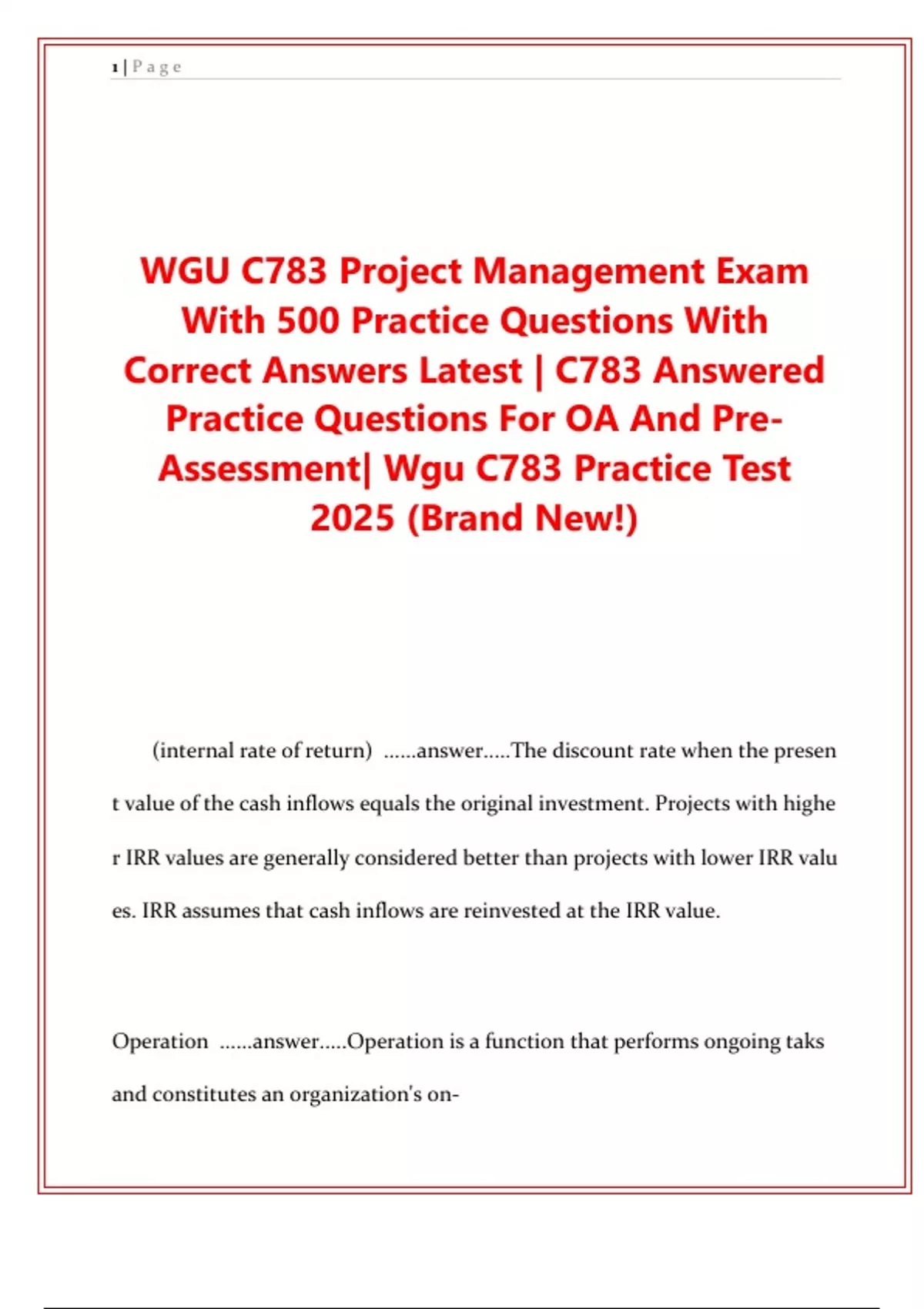 WGU C783 Project Management Exam With 500 Practice Questions With ...