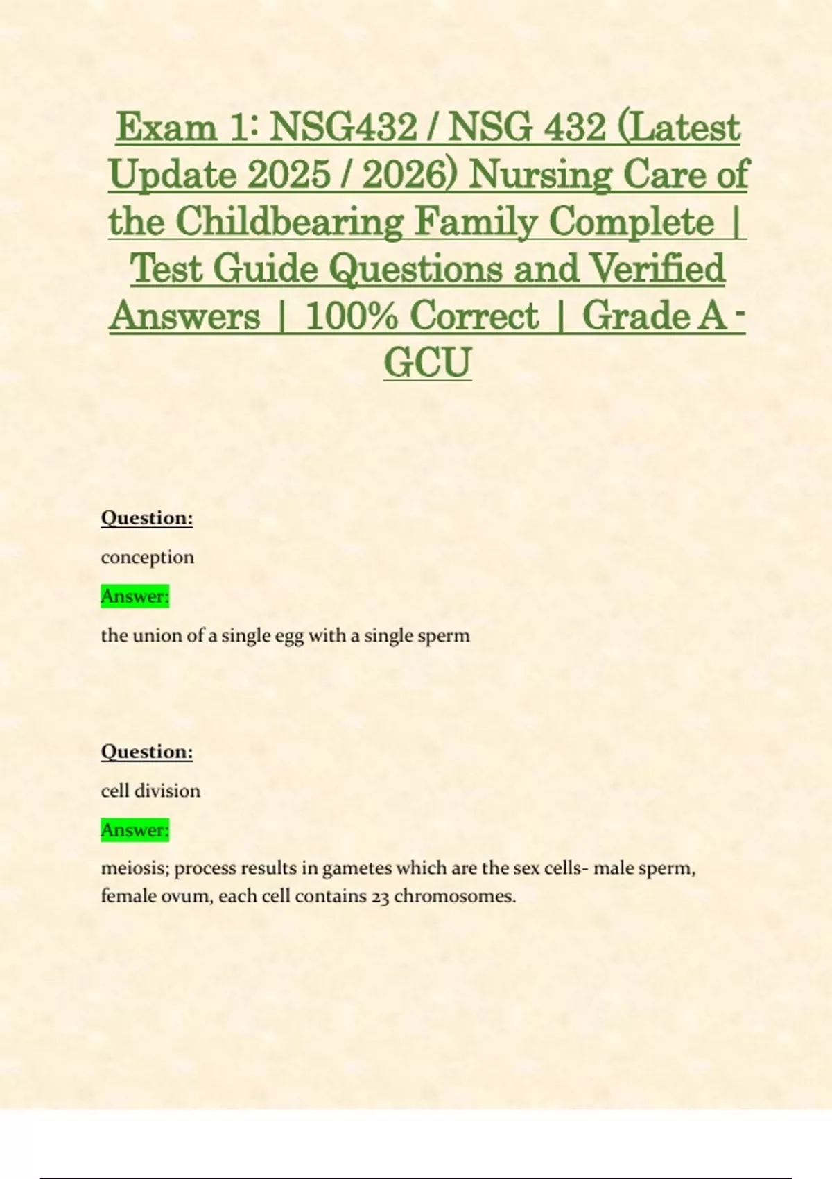 Exam 1: NSG432 / NSG 432 (Latest Update 2025 / 2026) Nursing Care of ...