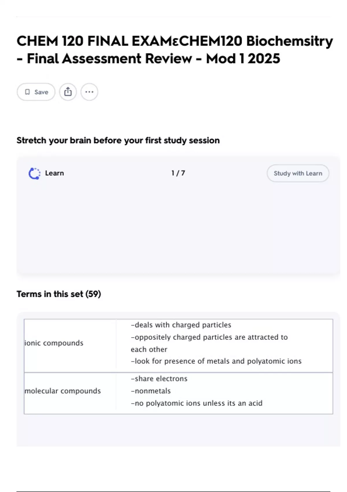 CHEM 120 FINAL EXAMεCHEM120 Biochemsitry- Final Assessment Review - Mod 1 2025 - CHEM 120 ...