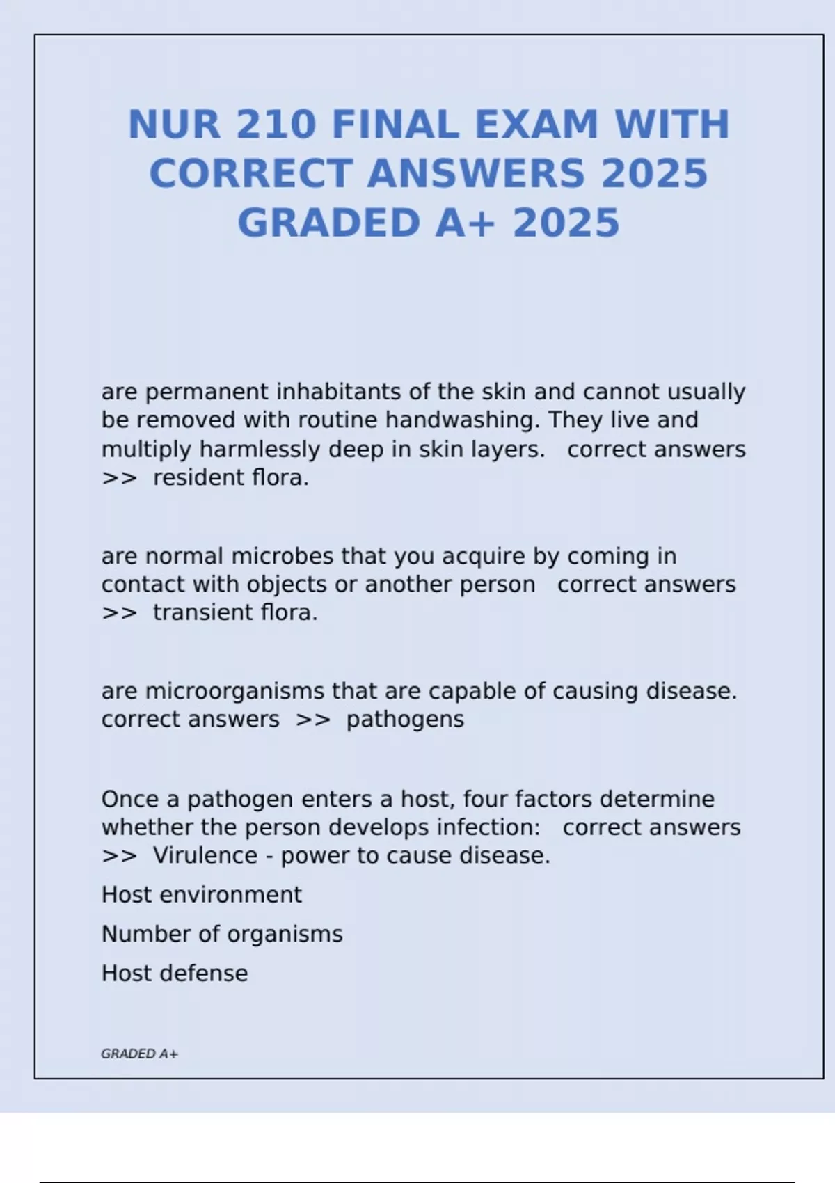 NUR 210 FINAL EXAM WITH CORRECT ANSWERS 2025 GRADED A+ 2025 - NUR 210 ...