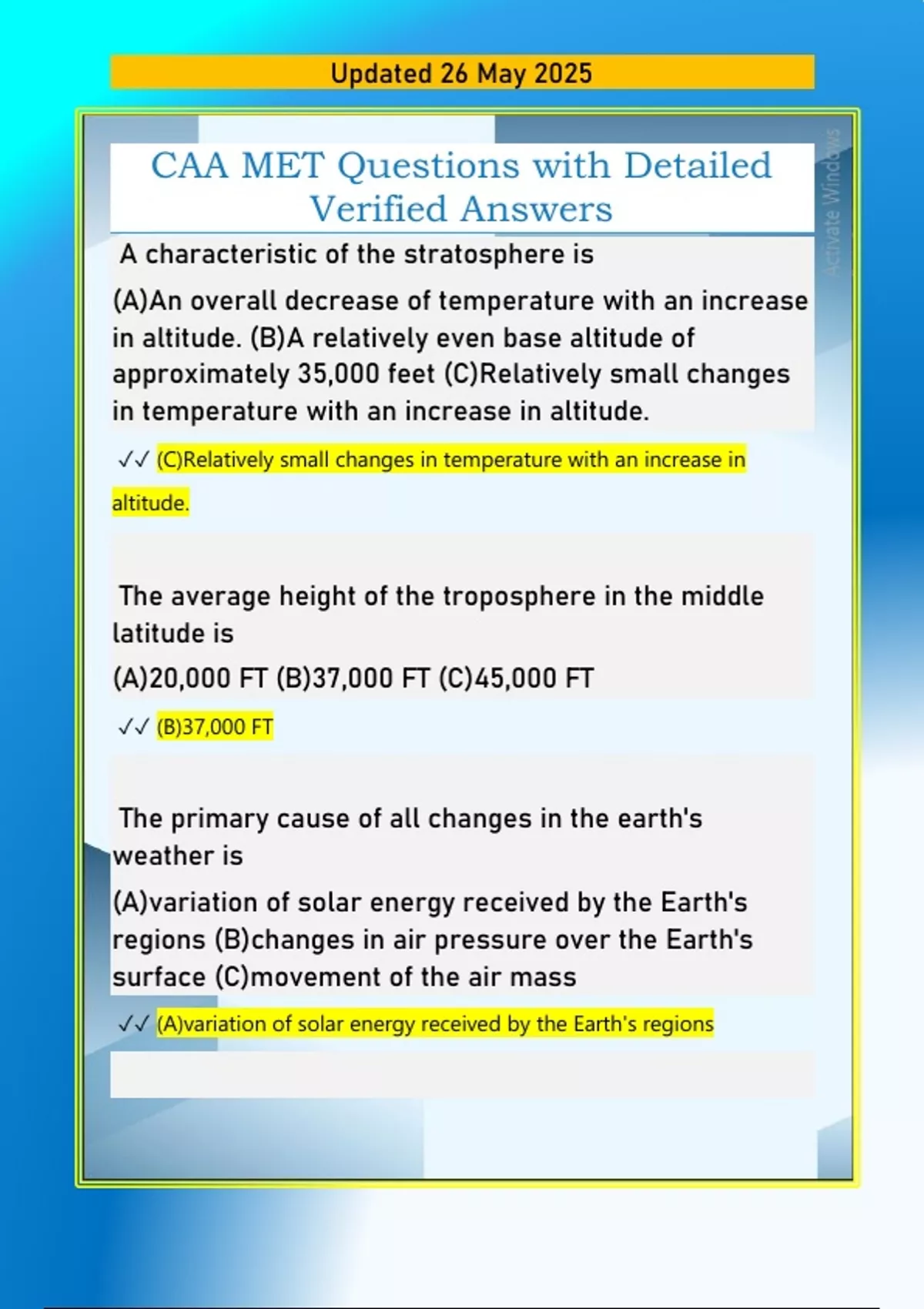CAA MET Questions with Detailed Verified Answers - CAA MET - Stuvia US