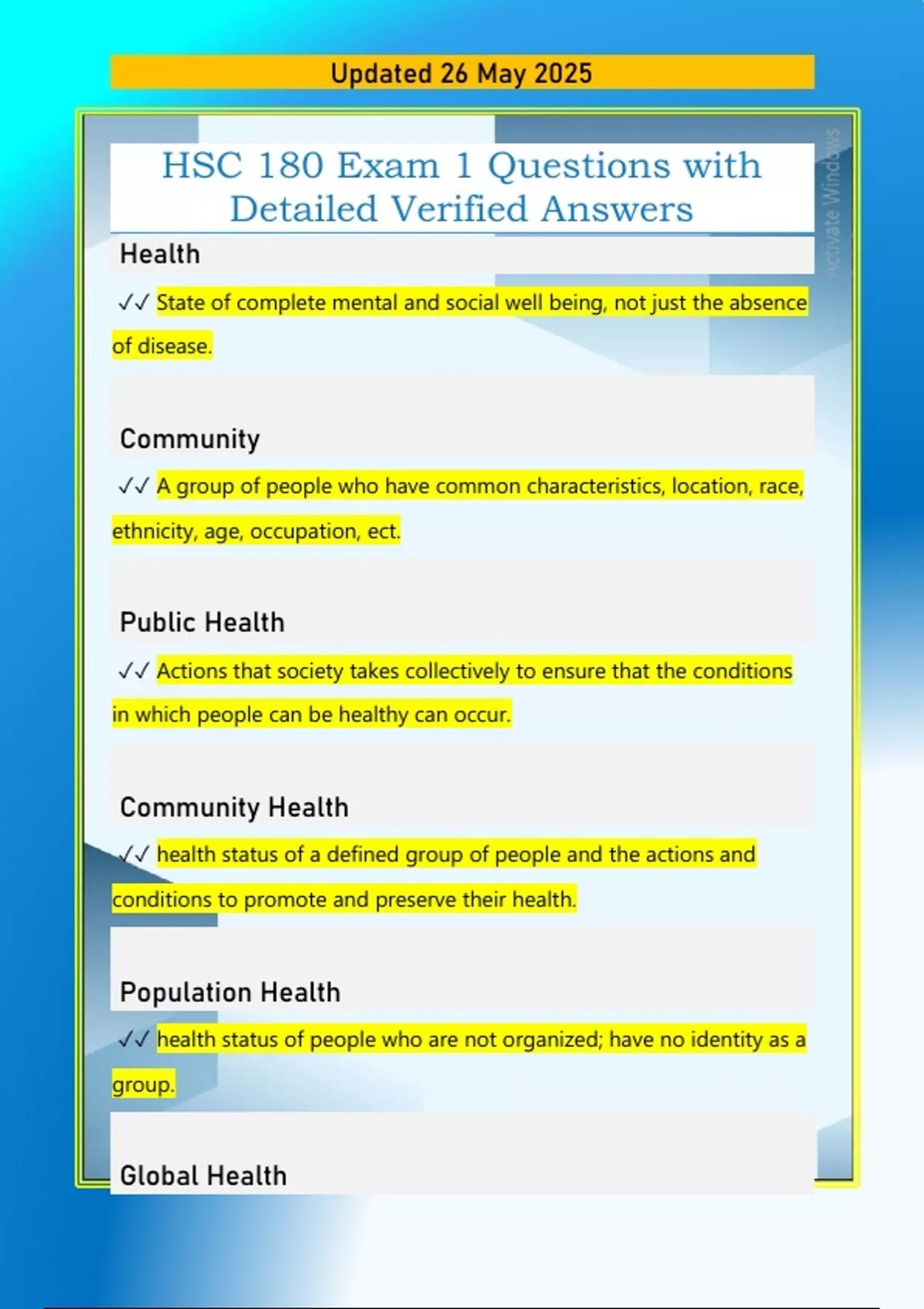 HHSC 180 exam 1 BSU Questions with Detailed Verified Answers - HSC 180 ...