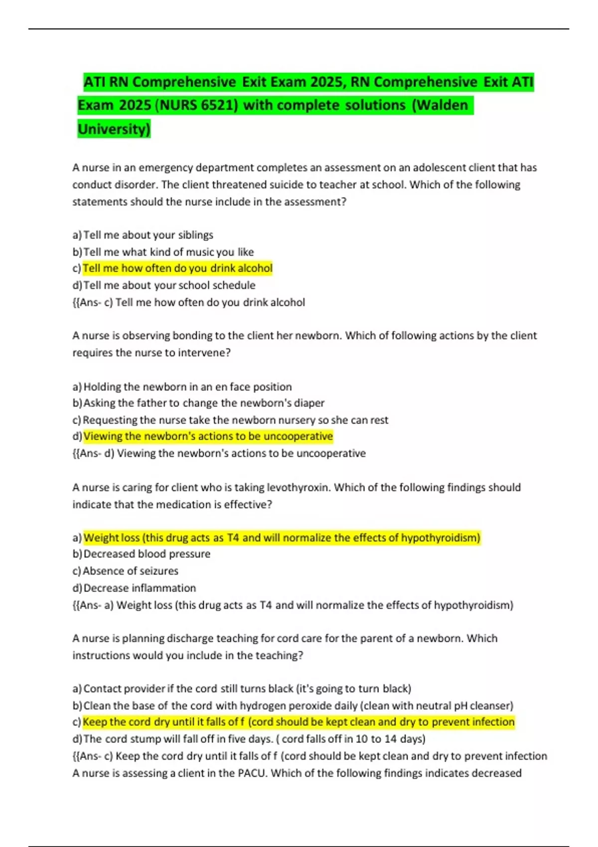 ATI RN Comprehensive Exit Exam 2025, RN Comprehensive Exit ATI Exam ...