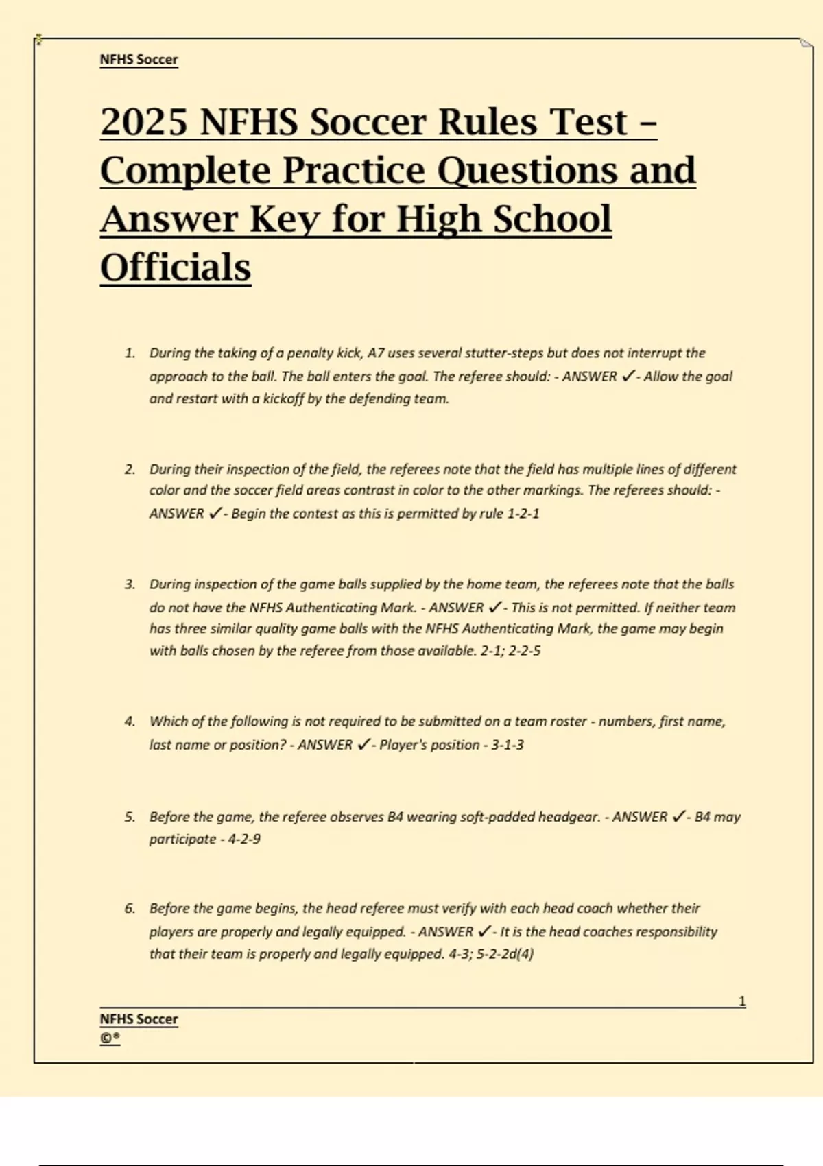 2025 NFHS Soccer Rules Test – Complete Practice Questions and Answer ...