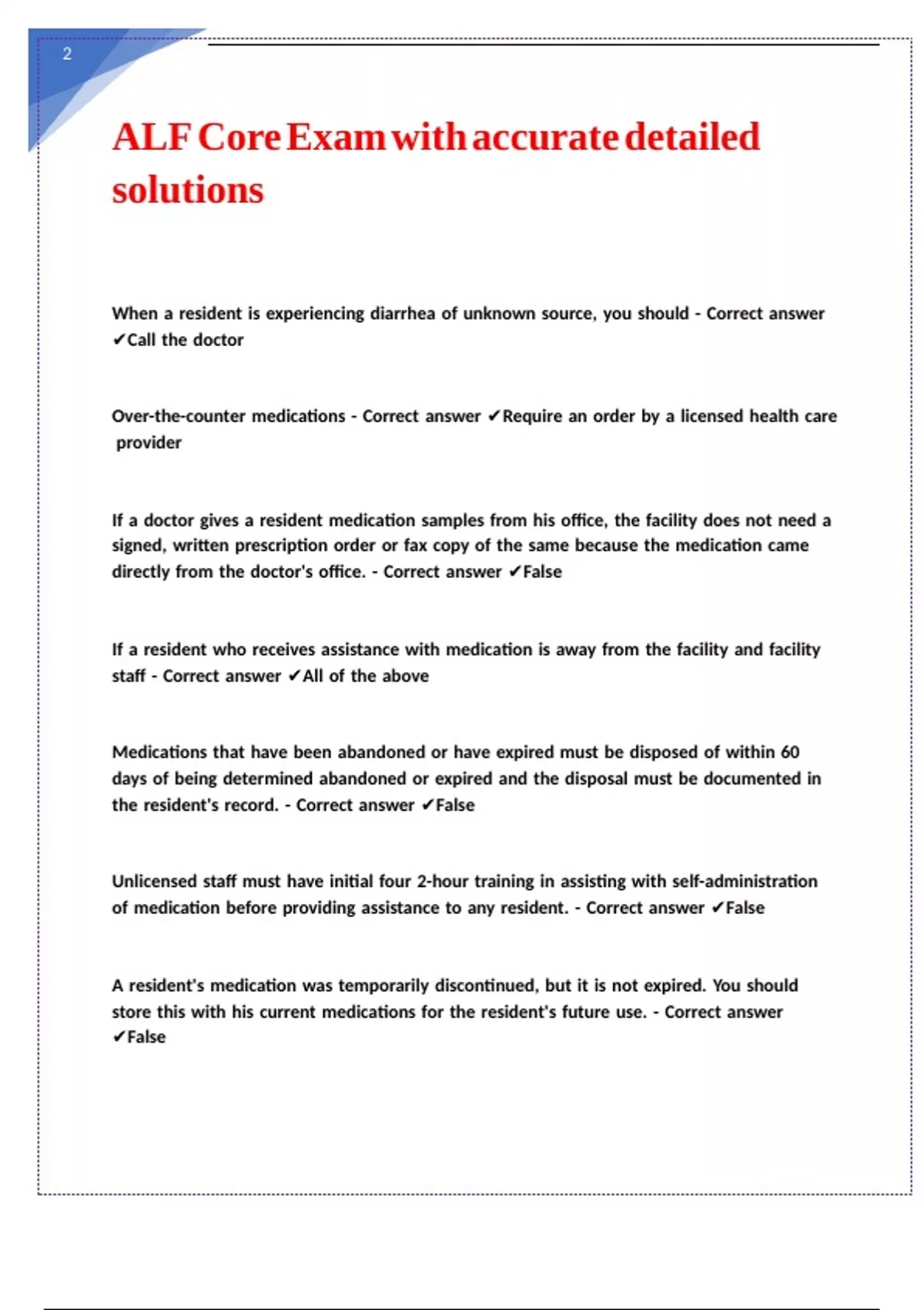 ALF Core Exam with accurate detailed solutions - Alf core - Stuvia US