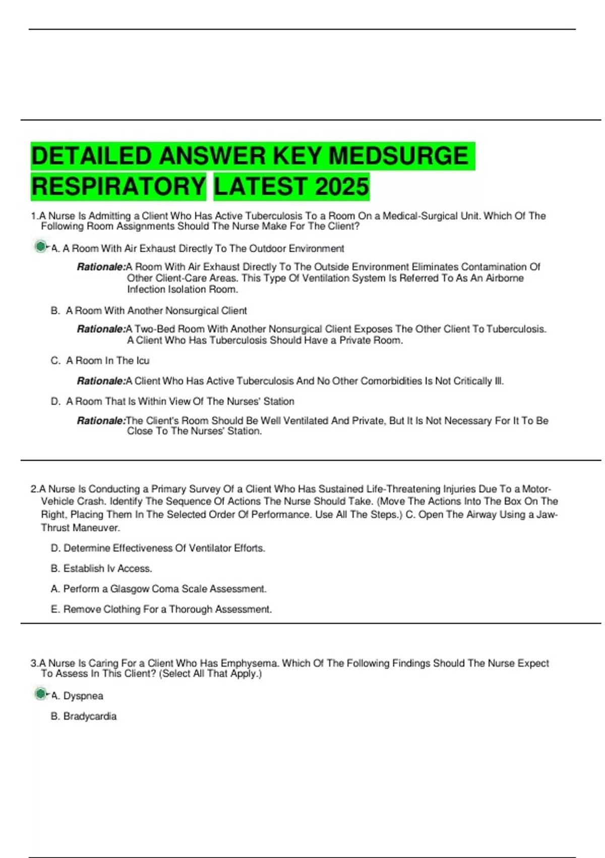 ATI Med Surg Respiratory Detailed Answer Key Latest 2025 - ATI Med Surg ...