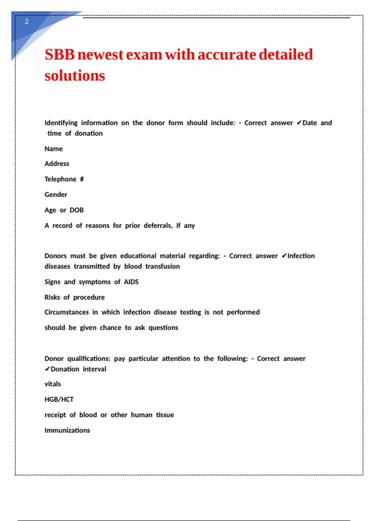 SBB newest exam with accurate detailed solutions - SBB - Stuvia US